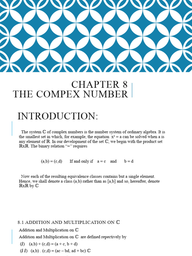 CHAPTER 8 The Complex Numbers | PDF | Complex Number | Multiplication