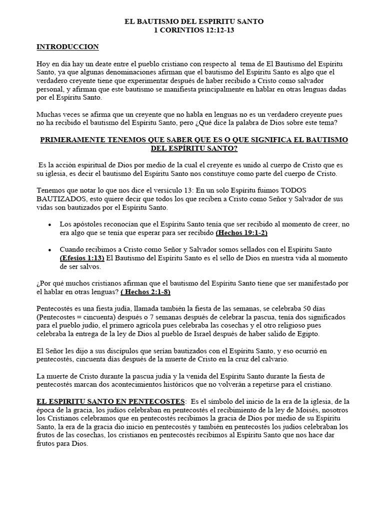 El Bautismo Del Espiritu Santo | PDF | Pentecostés | Bautismo Con El Espiritu Santo