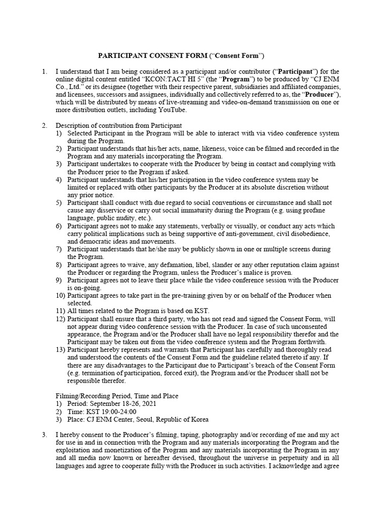 (English) Kcontact Hi 5 - Consent Form | PDF | Justice | Crime & Violence