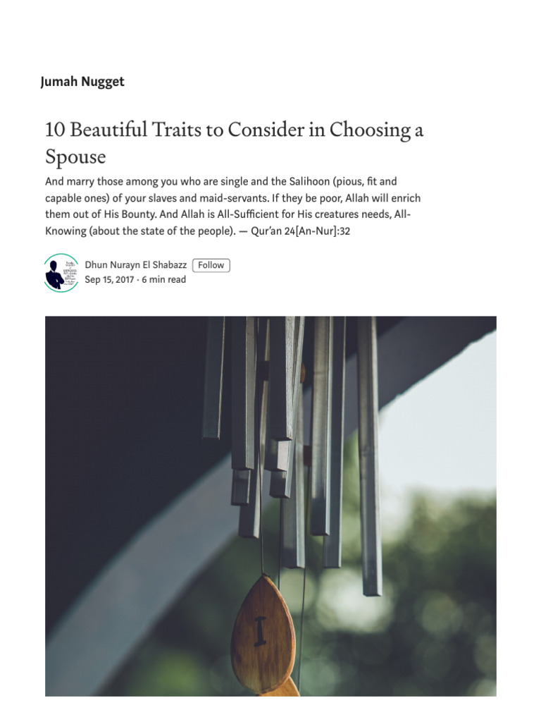 10 Beautiful Traits To Consider in Choosing A Spouse - by Dhun Nurayn El Shabazz - Jumah Nugget ...