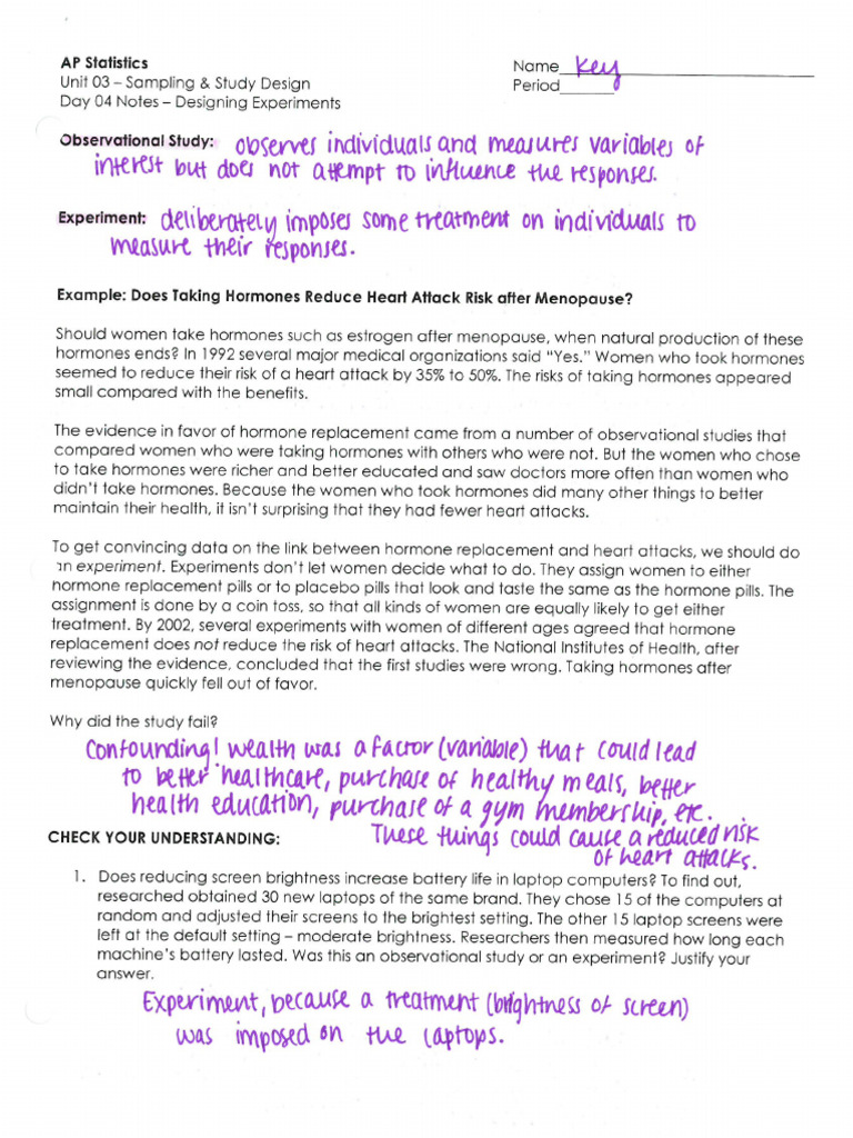 CH 4 Ap Stat Designing - Experiments - Notes - Key | PDF