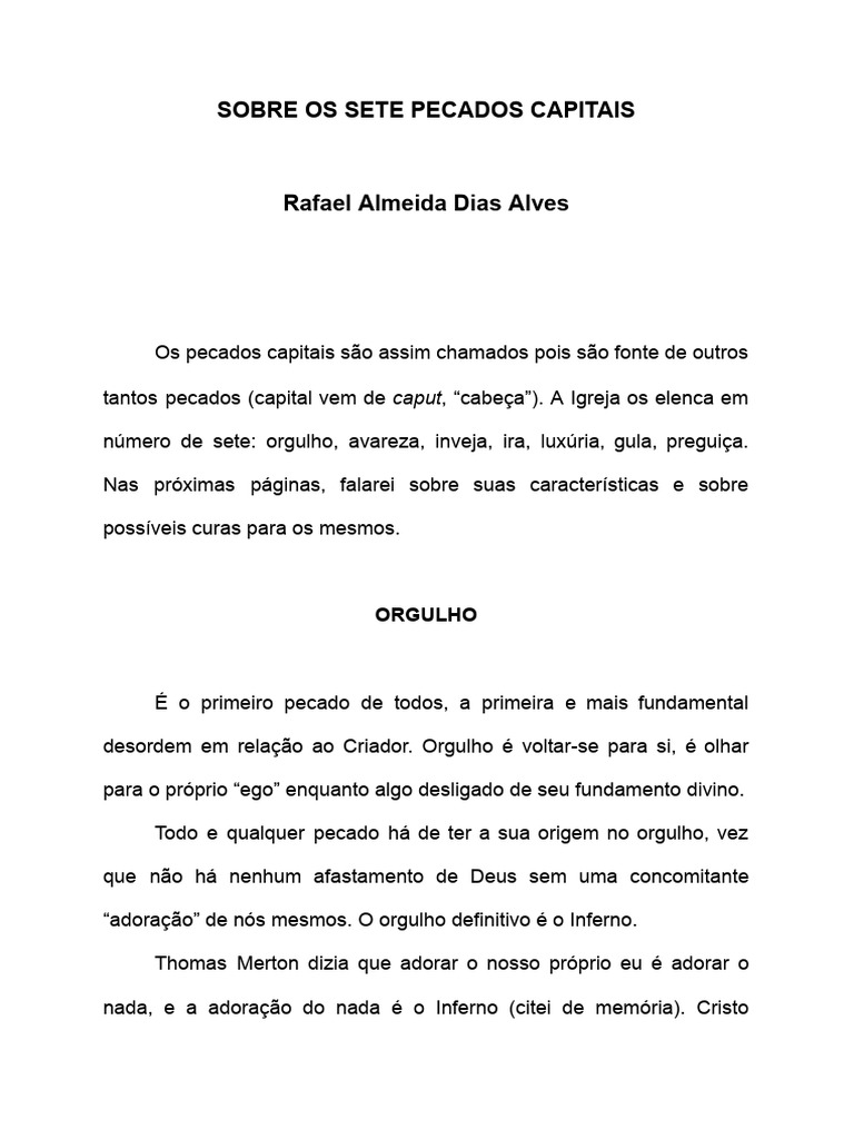 Entendendo os Sete Pecados Capitais | PDF | Sete Pecados Capitais | Pecado