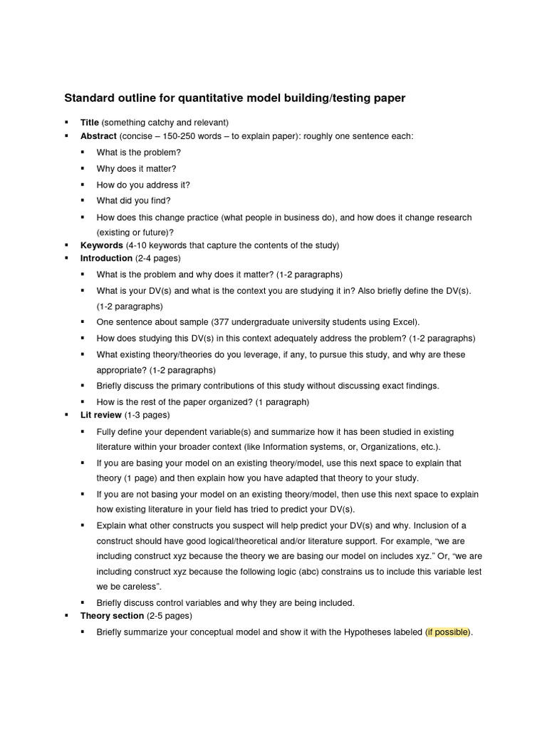 Standard Outline For Quantitative Research Paper (Note) | PDF | Theory ...
