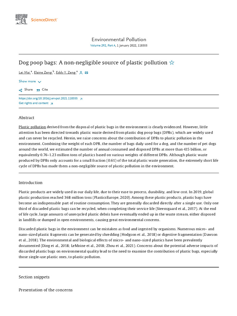 Dog Poop Bags - A Non-Negligible Source of Plastic Pollution ...