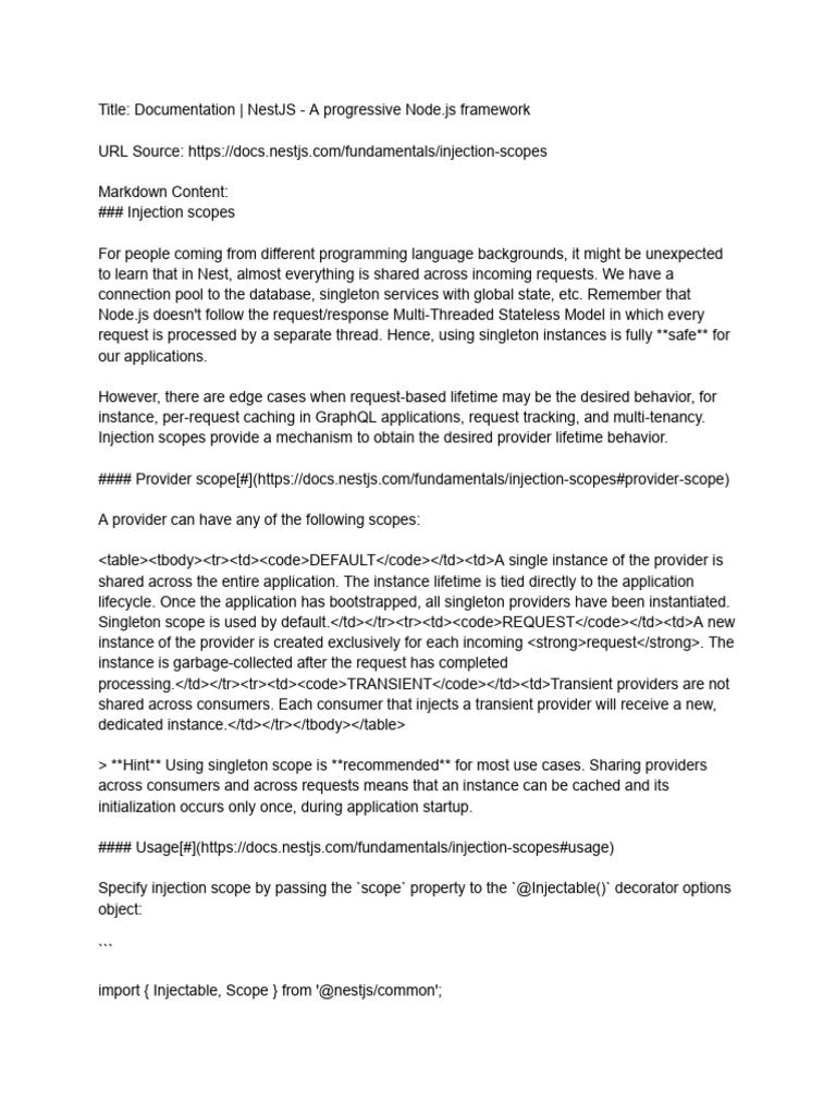 NestJS Injection Scopes Explained | PDF | Scope (Computer Science) | Class (Computer Programming)