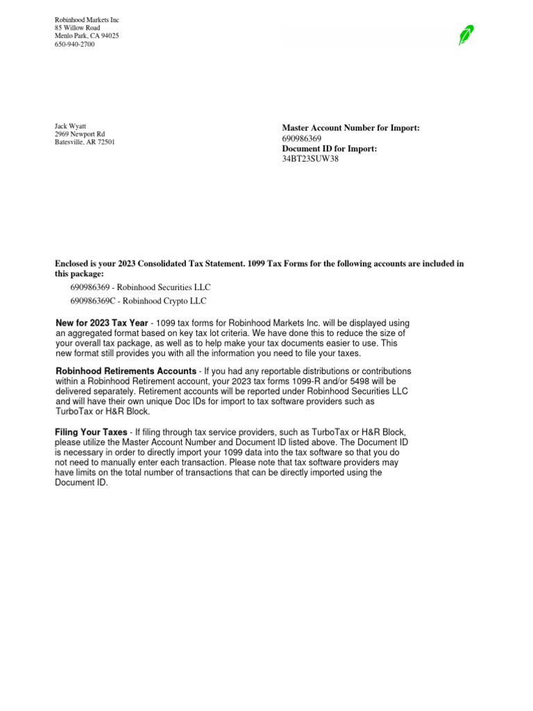 Robinhood Markets Consolidated Form 1099 | PDF | Alternative Minimum ...