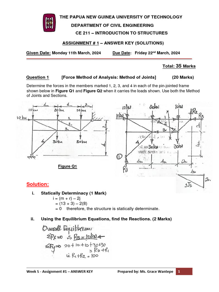 CE211-Assignment 1-Answer Key | PDF | Applied And Interdisciplinary Physics | Mechanical Engineering