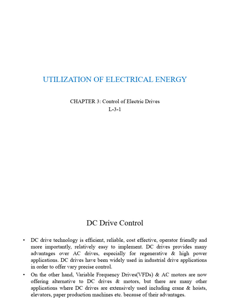 Utilization of Electrical Energy: CHAPTER 3: Control of Electric Drives L-3-1 | PDF | Electric ...