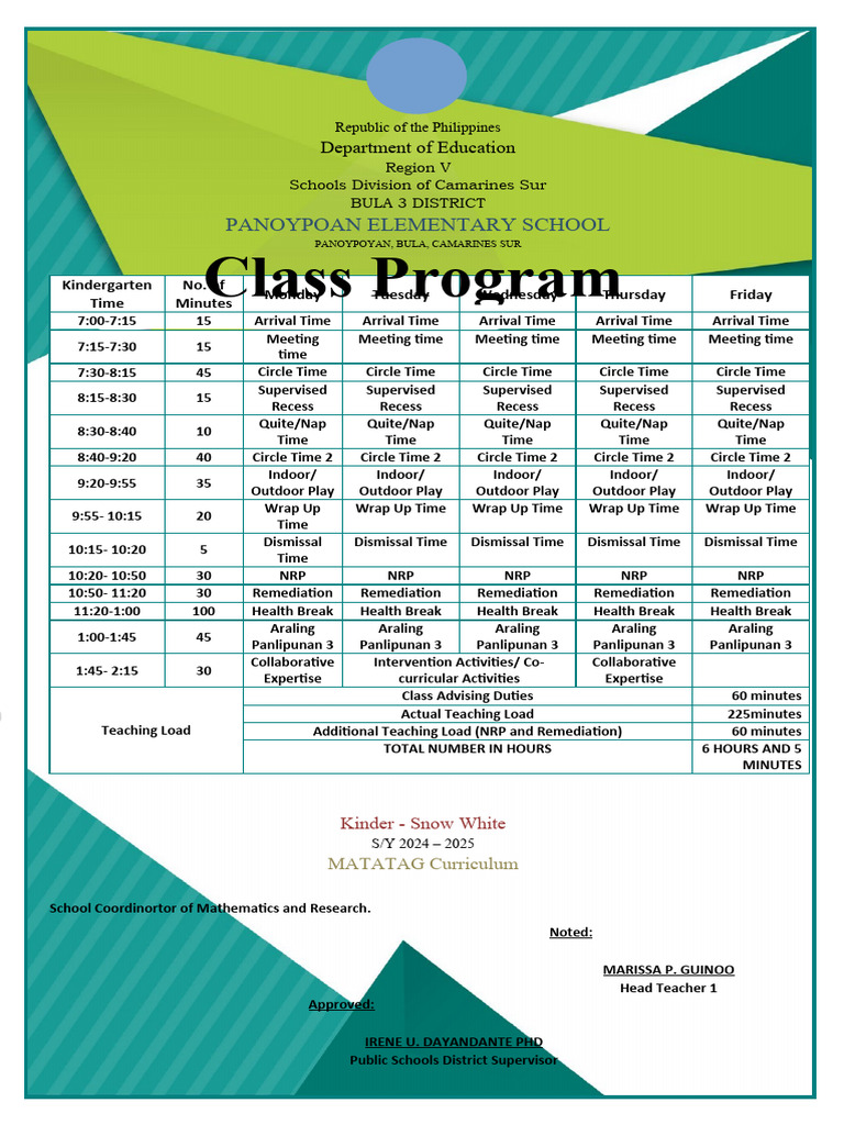 Class Program Matatag Curriculum | PDF