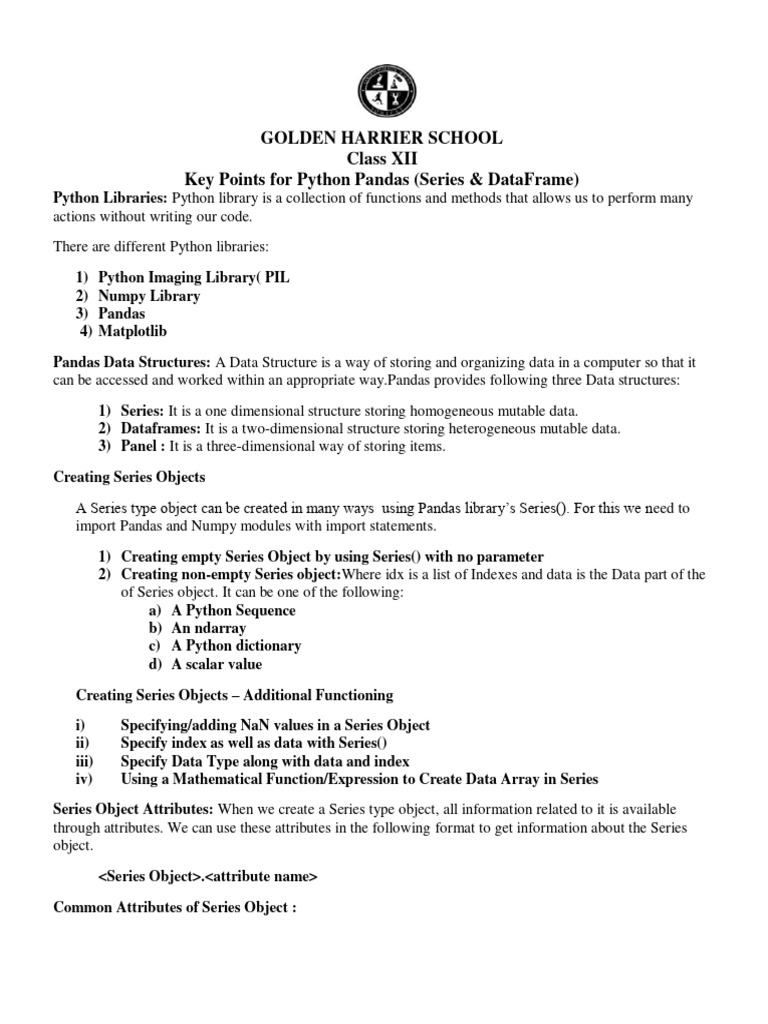 Class Xii Ip Key Points Python Pandas Pdf Boolean Data Type Computer Science 1338