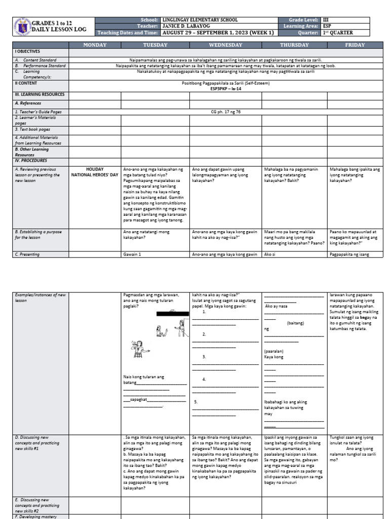 DLL - Esp 3 - Q1 - W1 | PDF