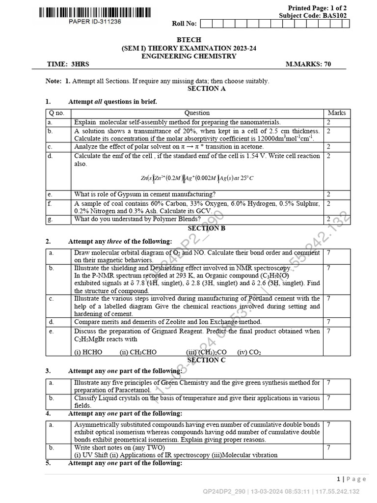 Bas102 Engineering Chemistry | PDF | Chemistry | Molecules