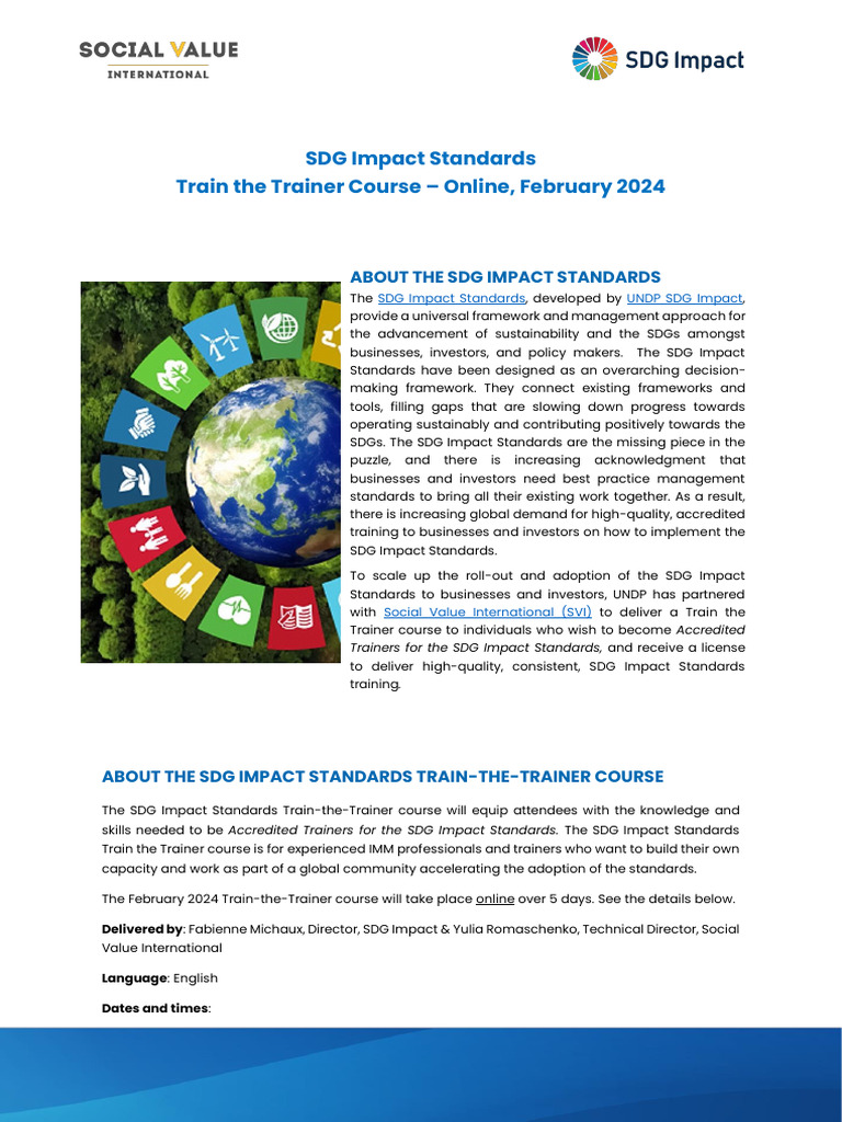 SDG+Impact+Standards+ToT_February+2024 | PDF | Sustainability | Fee