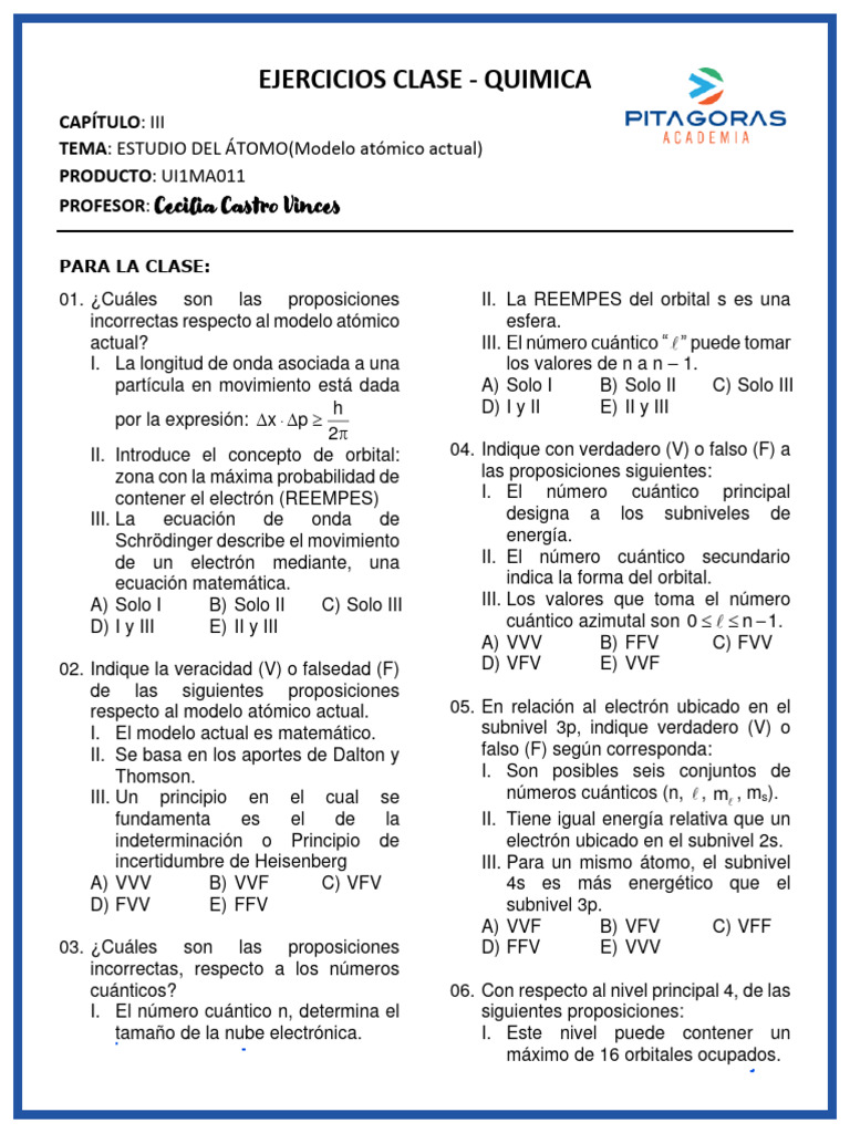EJ03 - ESTUDIO DEL ÁTOMO (Átomo Actual) | PDF | Orbital atómico ...