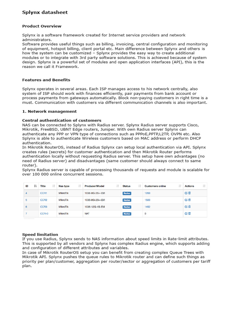 Datasheet Splynx | PDF | Radius | Ip Address