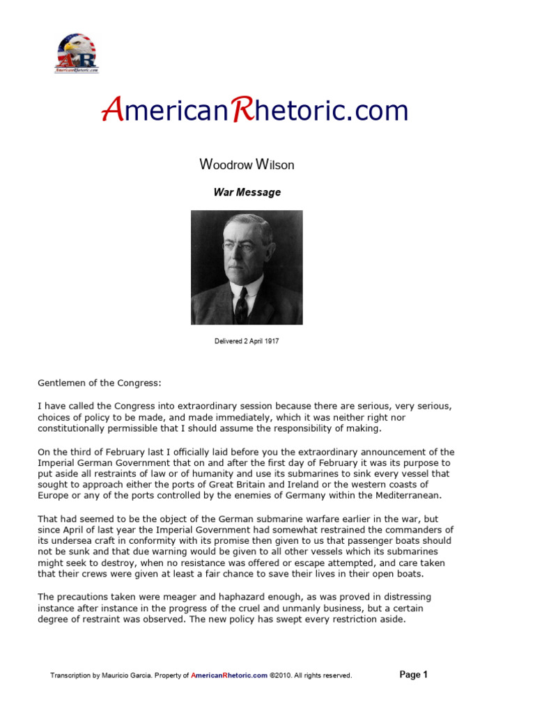 Woodrow Wilson - War Message | PDF | Woodrow Wilson | Submarines