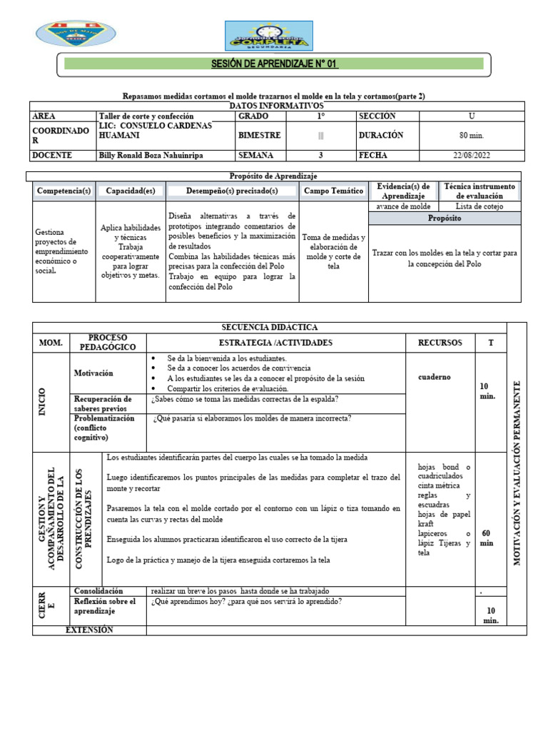 Sesión de Aprendizaje Primer Grado | PDF | Evaluación | Aprendizaje
