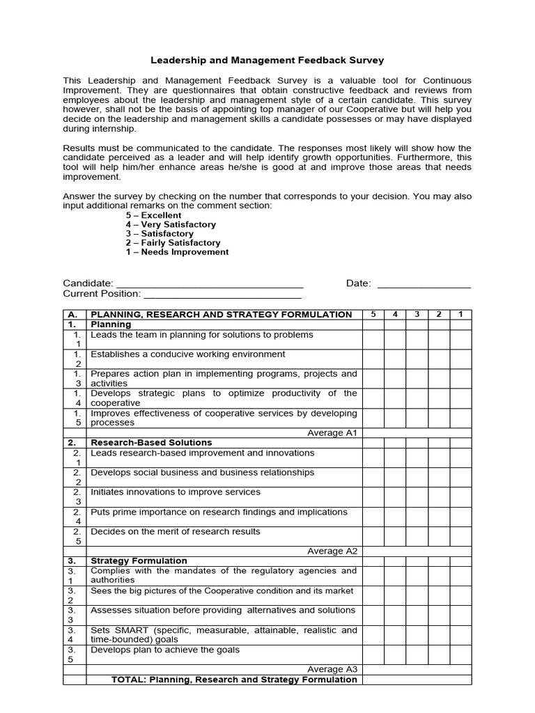 Leadership Feedback Survey Template | PDF | Goal | Internal Control