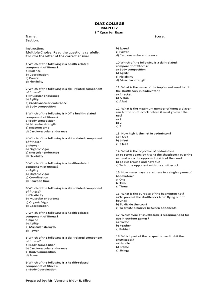 3rd MAPEH 7 Quiz | PDF