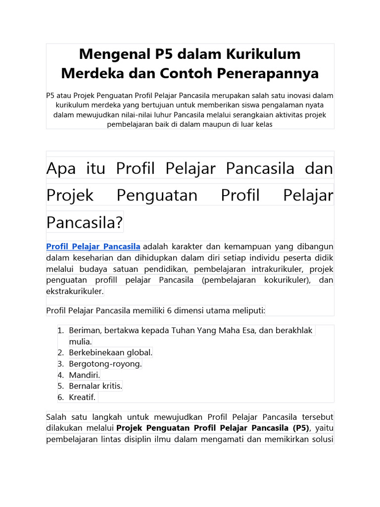 P5: Projek Penguatan Profil Pelajar | PDF