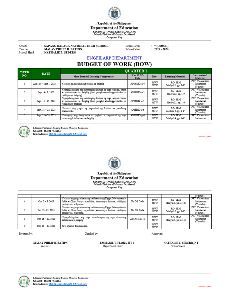 Q1 AralPan7 BOW | PDF