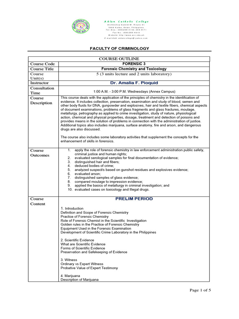 Forensic Chem Course Outline | PDF | Forensic Science | Cannabis (Drug)