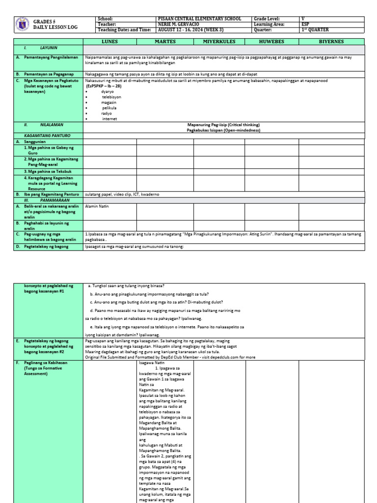 DLL - Esp 5 - Q1 - W2 | PDF