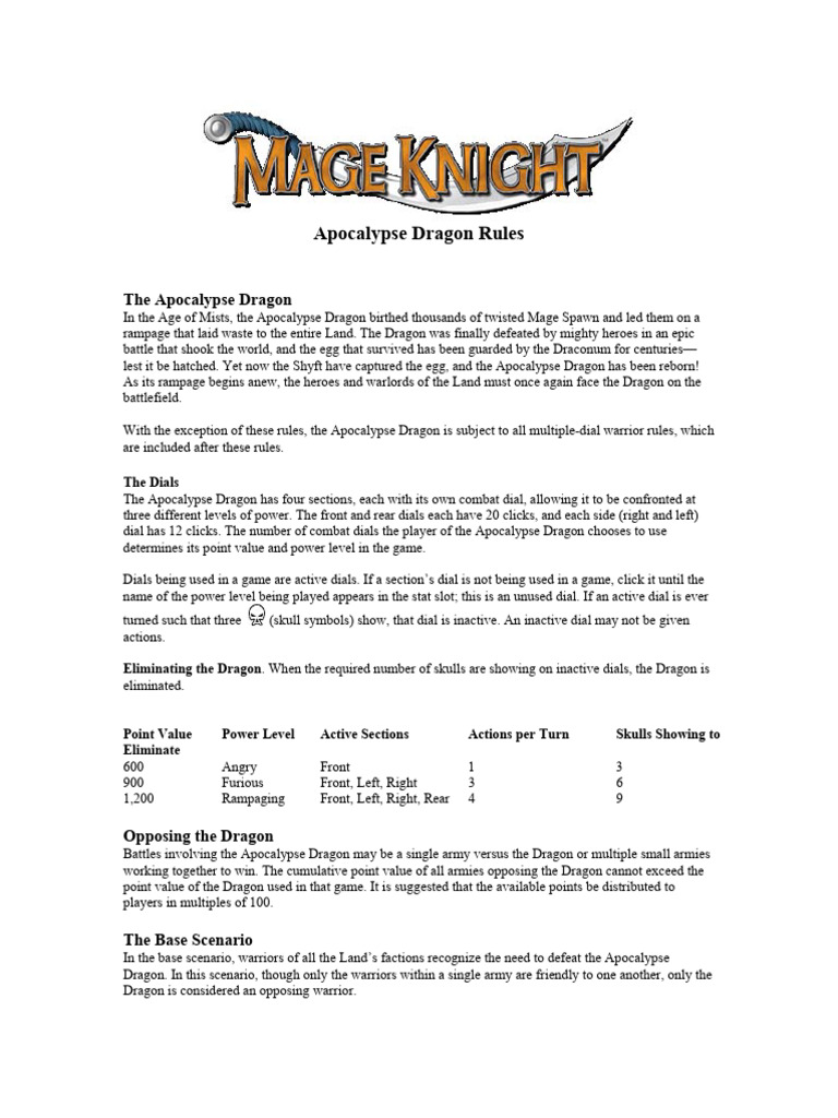 Mage Knight Apocalypse Dragon Rules 2005 | PDF | Dragon | Gaming