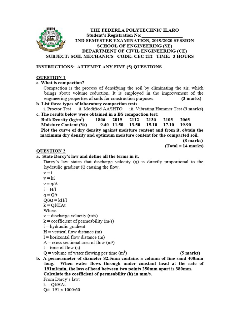 Cec 212 Marking Guide | PDF | Stress (Mechanics) | Soil