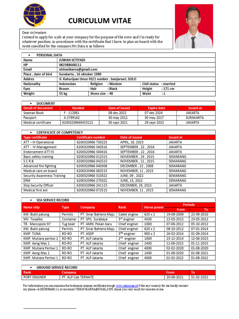 CV - Juan Setyadi | PDF | Shipping