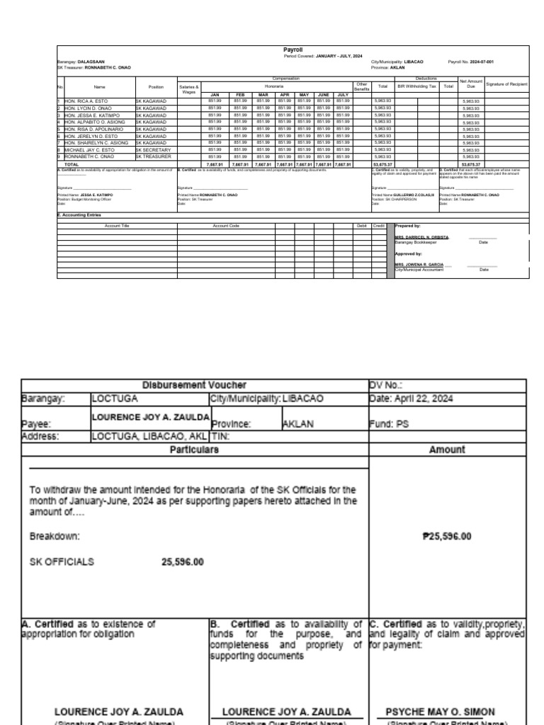 SK Dalagsaan Payroll (Jan-July 2024) | PDF | Payroll Tax | Bookkeeping