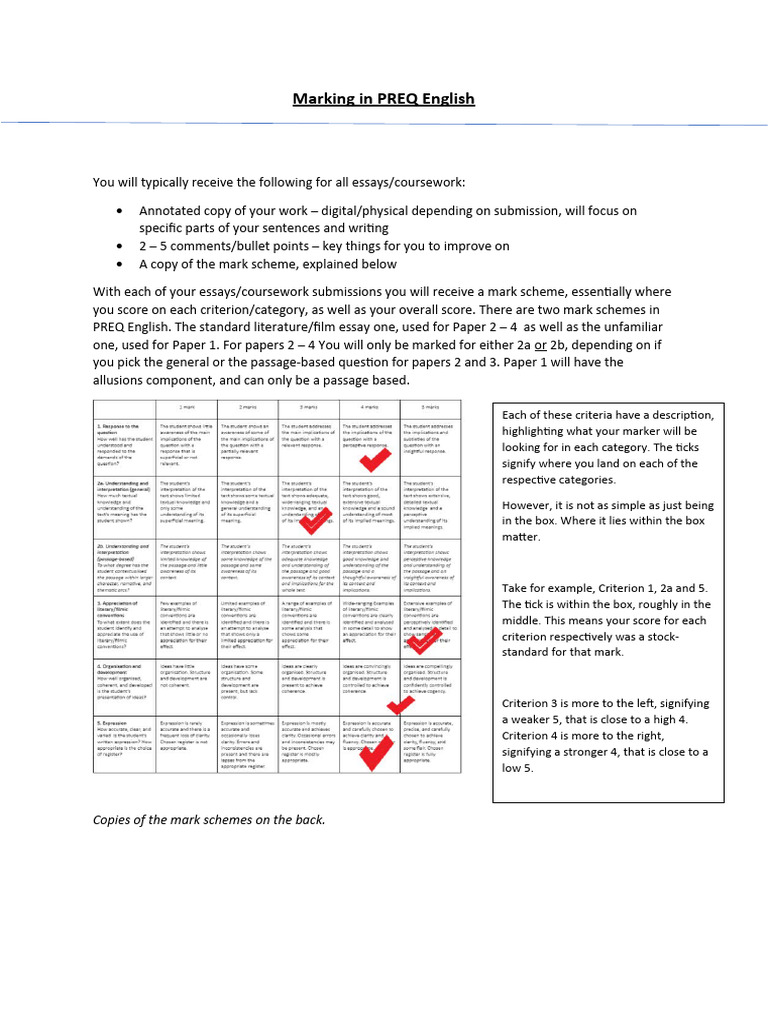 English How Marking Works (PREQ) | PDF | Knowledge | Understanding