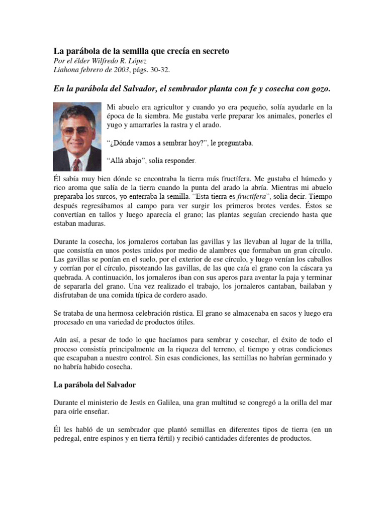 La Parábola de La Semilla Que Crecía en Secreto | PDF | Siembra | Semilla