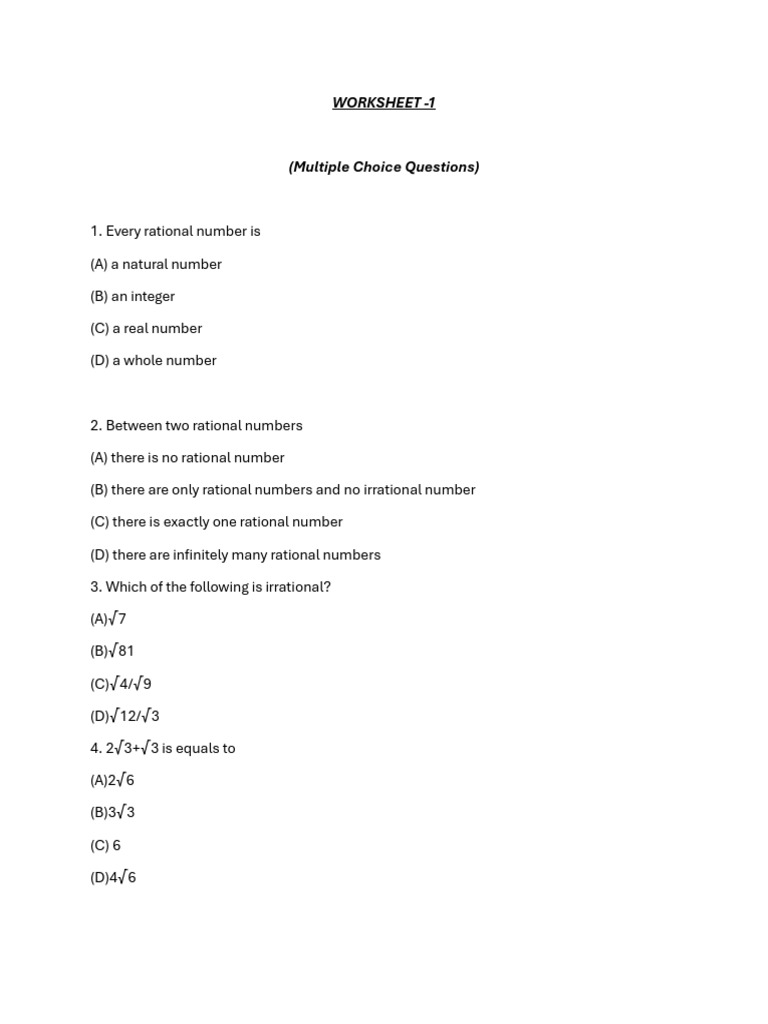 Grade-9 Work Sheet | PDF | Numbers | Rational Number