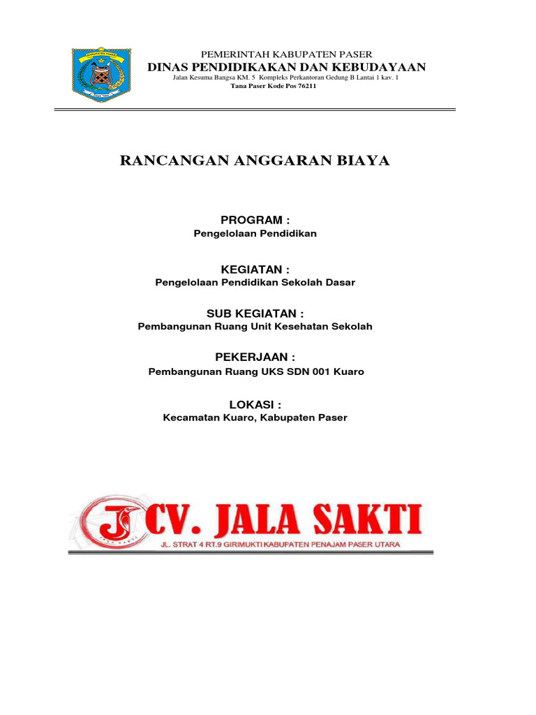 RAB - Pembangunan Ruang UKS SDN 001 Kuaro V2 | PDF