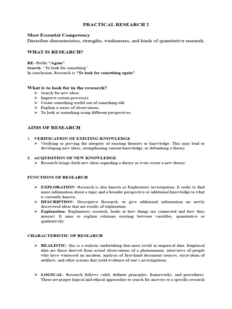 LEARNING PACKET (1) PRACTICAL RESEARCH 2 | PDF | Quantitative Research | Statistics