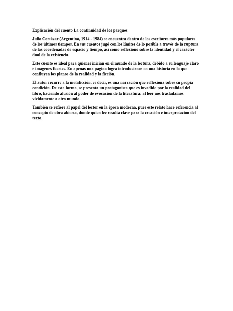 Análisis de "La continuidad de los parques" | PDF