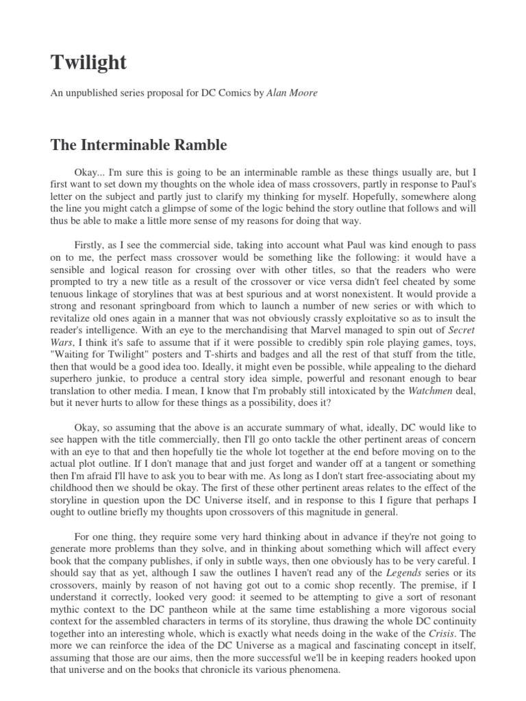 Alan Moore's Twilight of The Superheroes Proposal | PDF | Batman | Superman