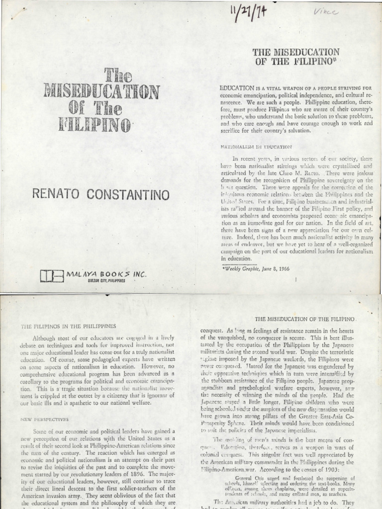 The Miseducation of The Filipino by Renato Constantino | PDF | Philippines