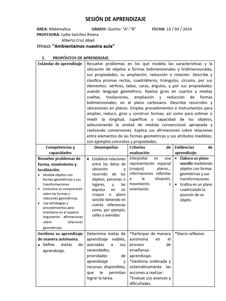 SESIÓN MATEMATICA 1 FORMA | PDF | Geometría | Aprendizaje
