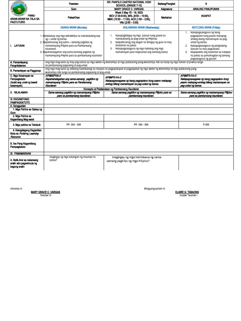 DLL .Week 3 Q4 AP9 | PDF