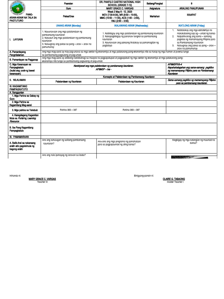 DLL .Week 2 Q4 AP9 | PDF