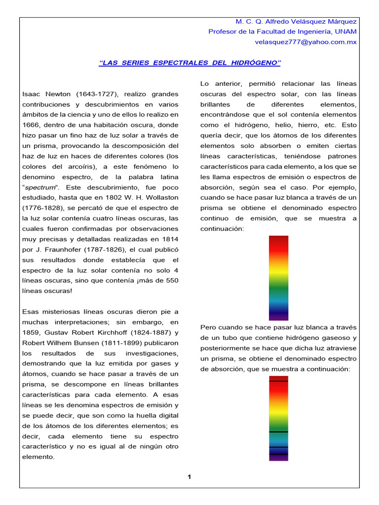 Series Espectrales de Hidr-Geno | PDF | Espectro de emisión | Línea ...