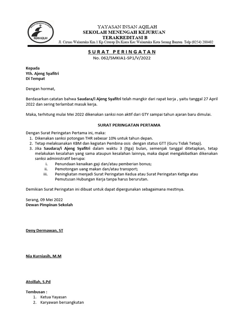 Contoh Surat Peringatan | PDF