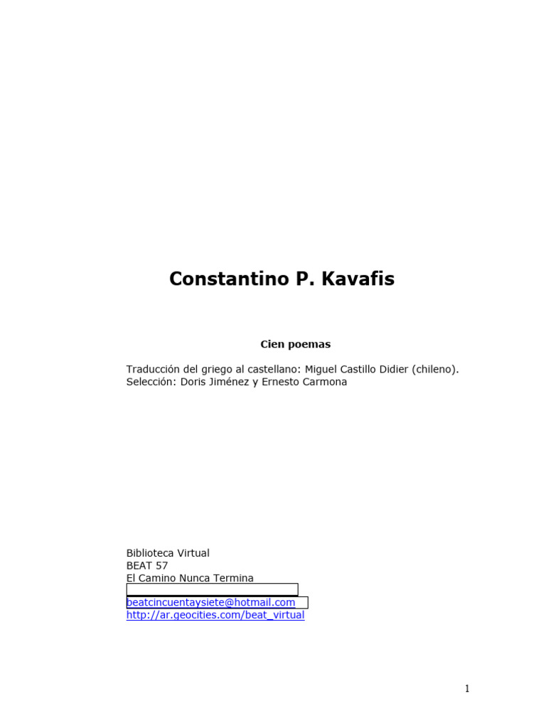 Kavafis, Constantino - 100 Poemas | PDF | Aquiles | Amor