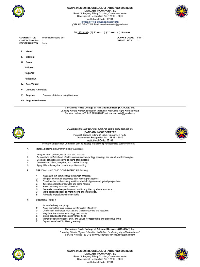 Understanding The Self Syllabus | PDF | Learning | Identity (Social ...