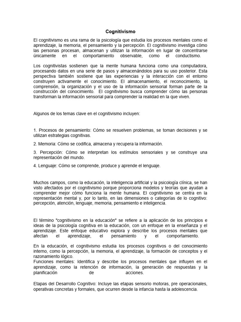 Modelo Cognitivista | PDF | Psicología cognitiva | Aprendizaje