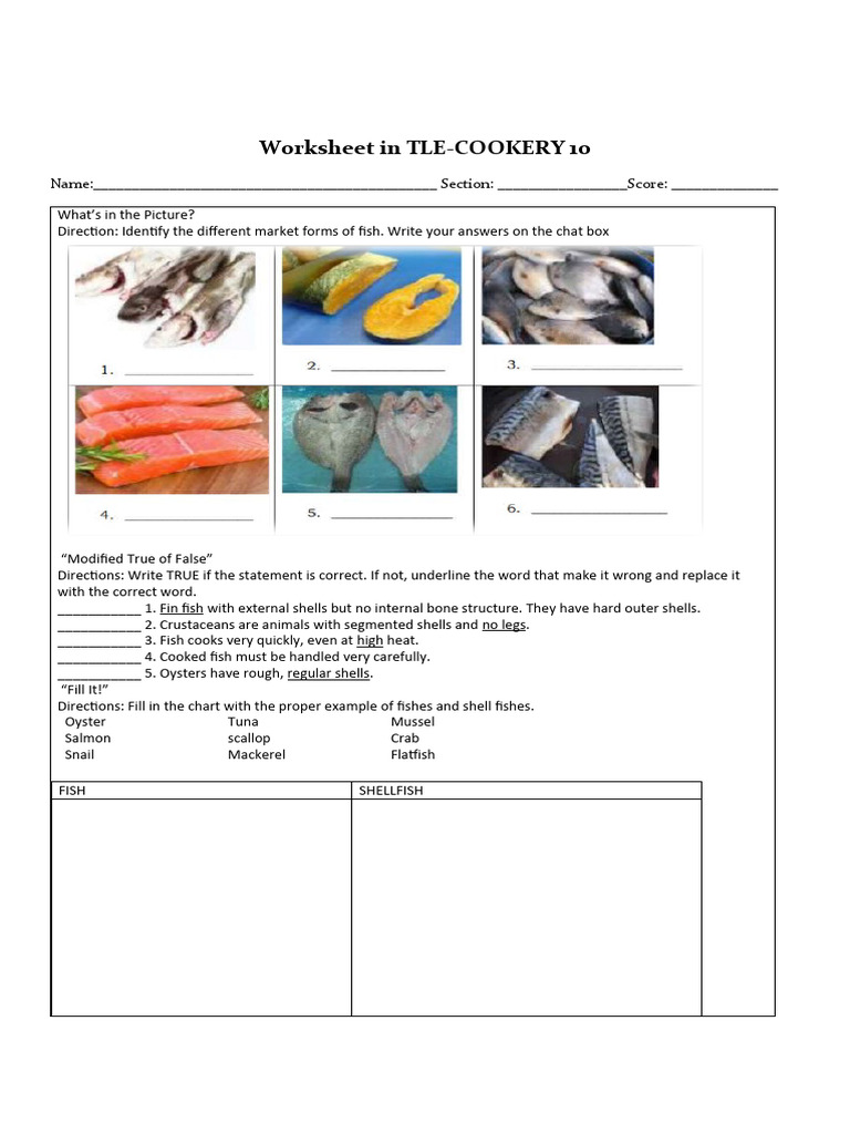 Q2. Tle Cookery Worksheet Take Home | PDF | Shellfish | Fishing Industry