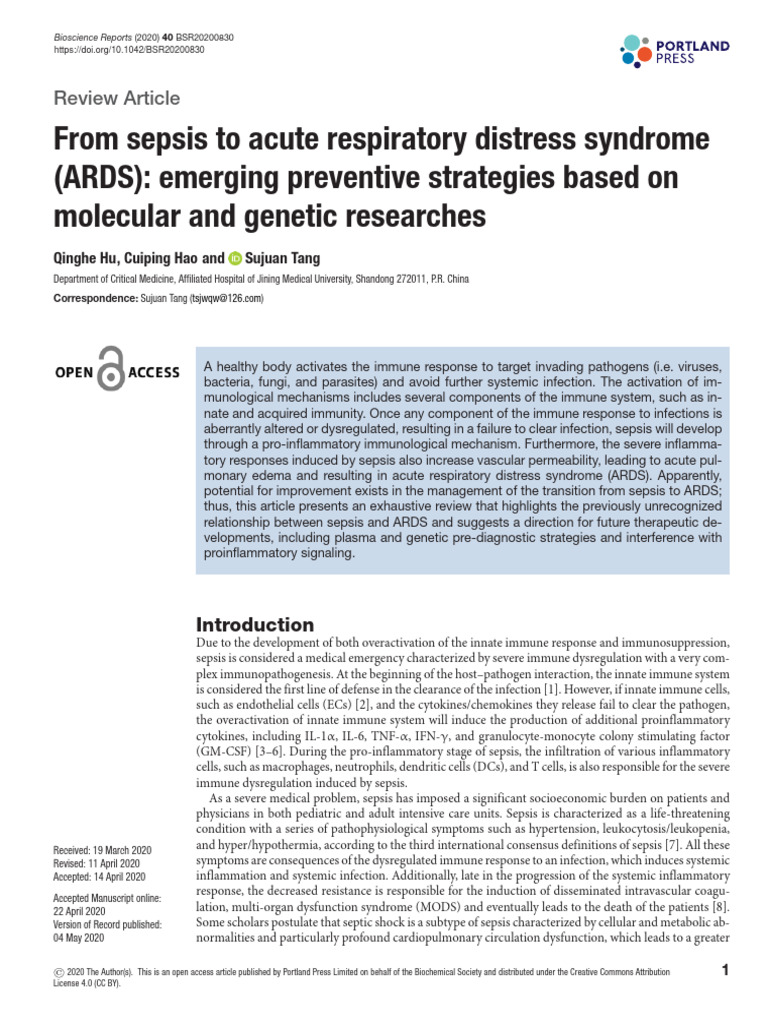 From Sepsis To Acute Respiratory Distress Syndrome (ARDS) - Emerging ...