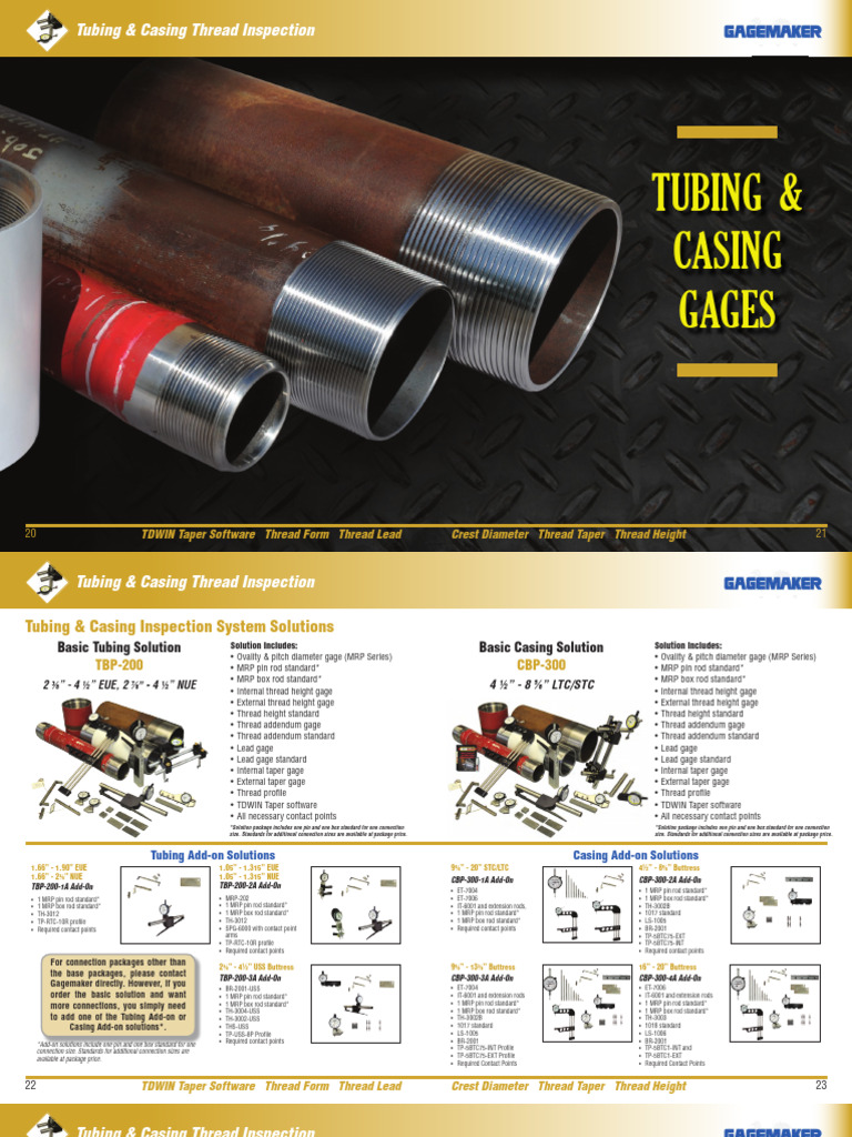 Tubing & Casing Thread Inspection Gages | PDF | Pipe (Fluid Conveyance ...